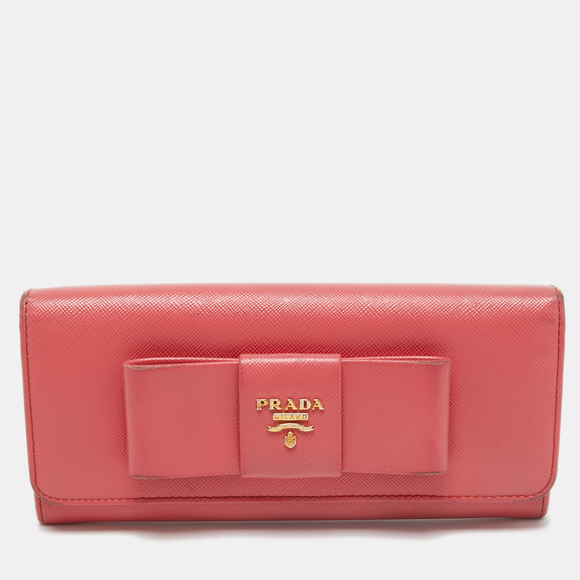 Prada | Bags | Prada Pink Saffiano Leather Bow Continental Wallet ...